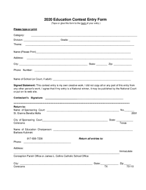 Fillable Online 2020 Education Contest Entry Form Fax Email Print ...
