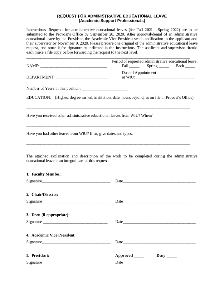 REQUEST FOR ADMINISTRATIVE EDUCATIONAL LEAVE Doc Template | pdfFiller