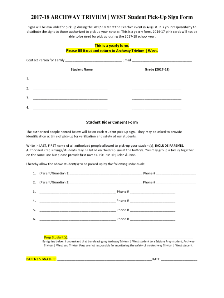 Fillable Online archwaytrivium greatheartsacademies 2017-18 ARCHWAY ...