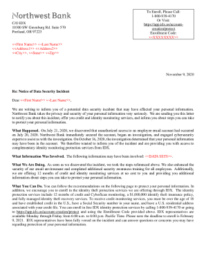 Fillable Online Northwest Bank - Regulatory Notification Letter MT ...