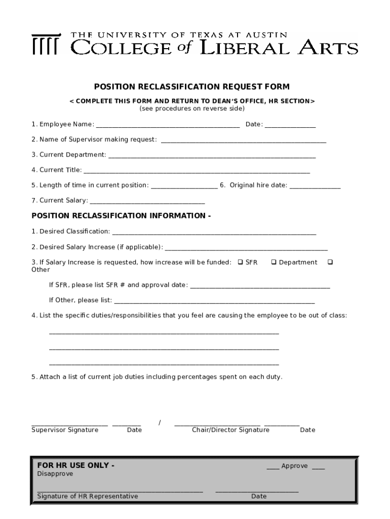 How to Request the Reclassification of a PositionHuman ... Doc Template | pdfFiller