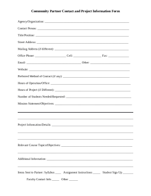 Community Partner Contact and Project Ination Doc Template | pdfFiller