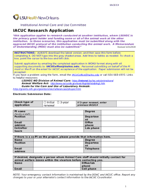IACUC Research Application Doc Template | pdfFiller