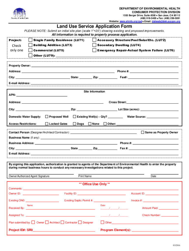 Fillable Online Land Use Service Application Form Fax Email Print ...