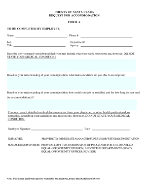 Fillable Online Request for Accommodation (Employee Form) Fax Email ...