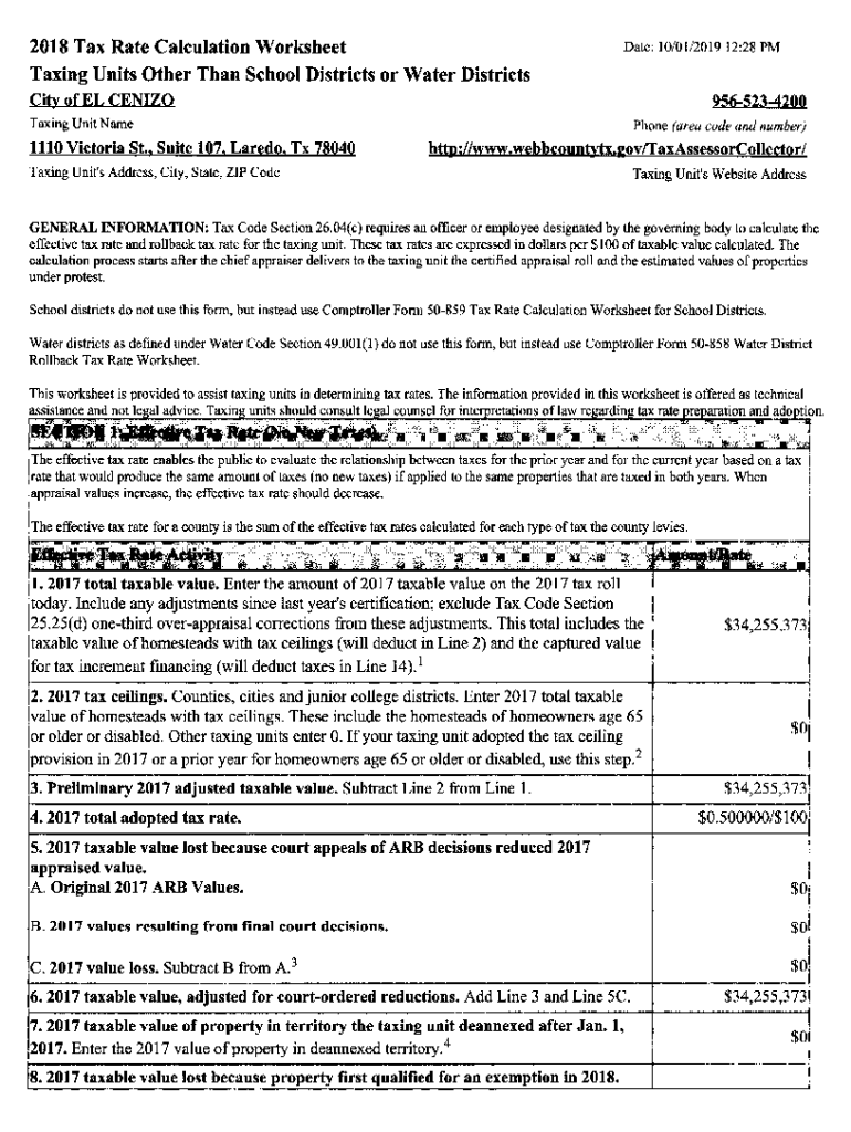 Fillable Online 2018 Tax Rate Calculation Fax Email Print - pdfFiller