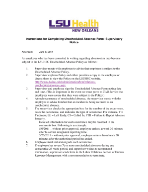 Fillable Online Instructions for Completing Unscheduled Absence Form ...