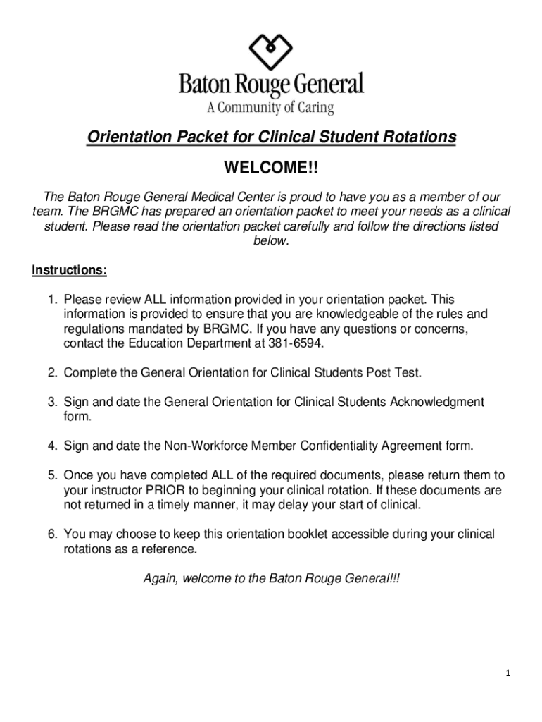 Fillable Online nursing lsuhsc Orientation Packet for Clinical Student Rotations Fax Email Print ...