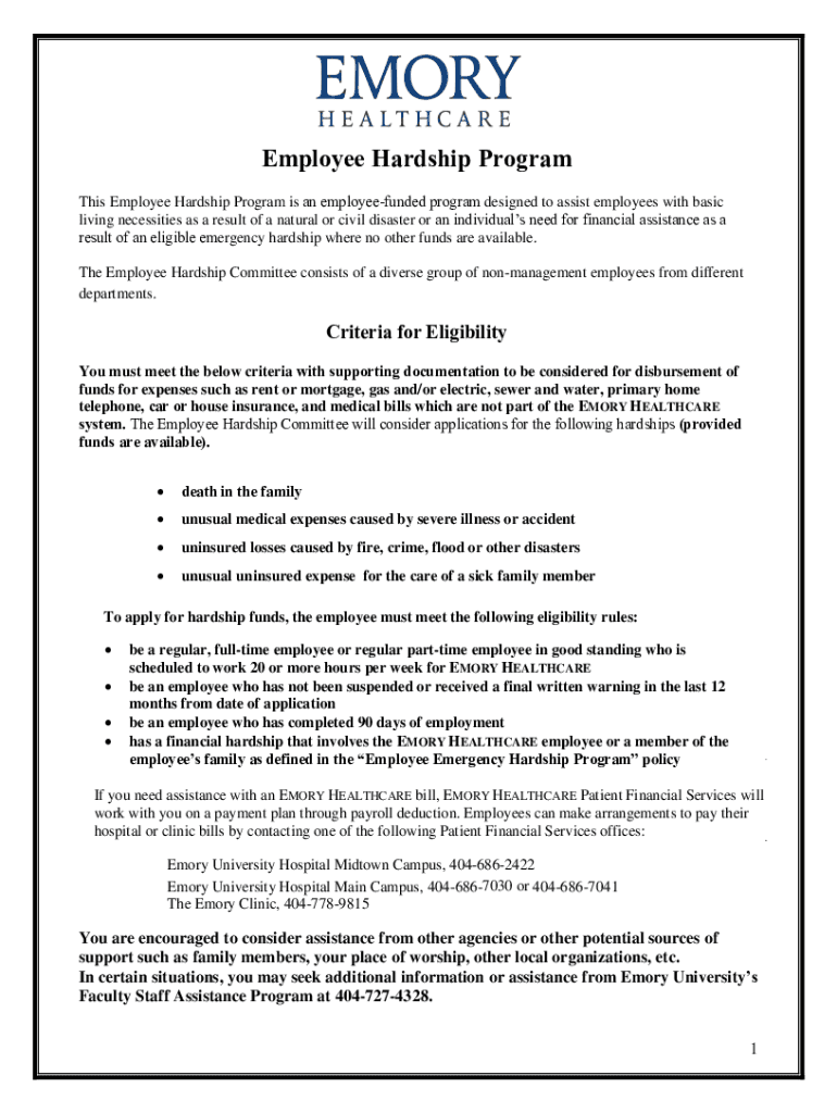 Fillable Online Employee Hardship Program Fax Email Print - pdfFiller