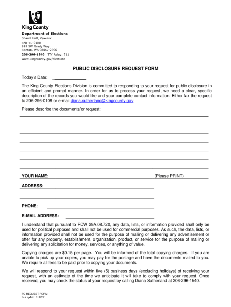 Fillable Online your kingcounty PDR FORM Fax Email Print - pdfFiller