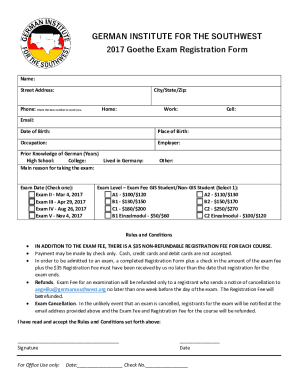 Fillable Online 2017 Goethe Exam Registration Form Fax Email Print ...