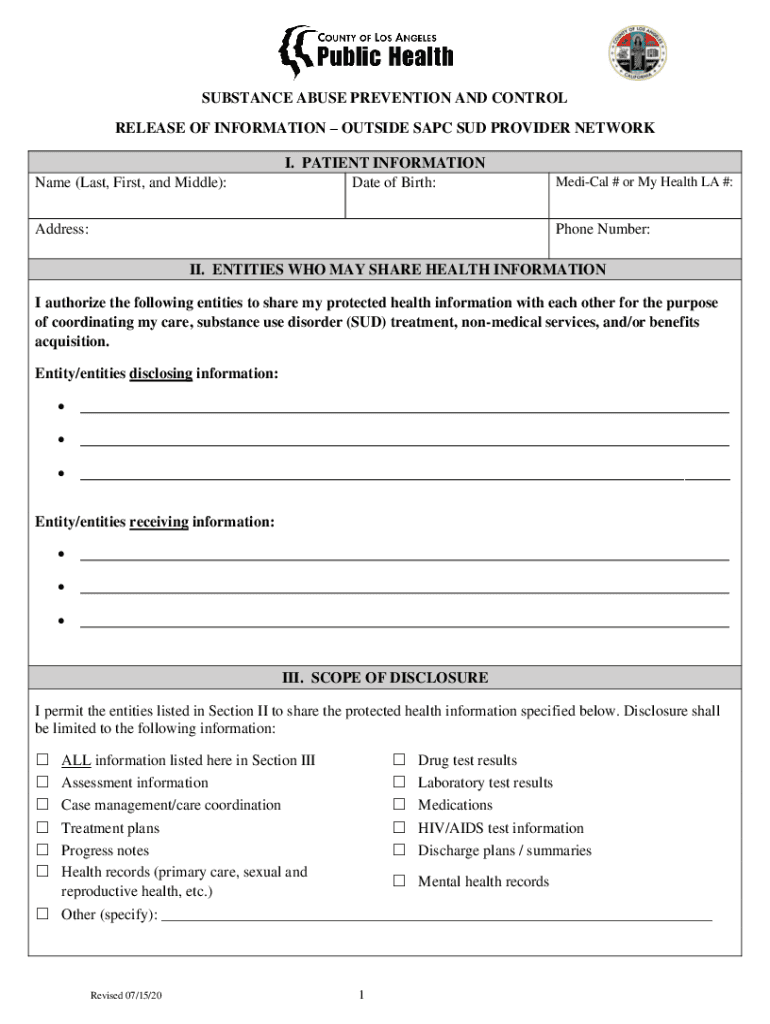 Fillable Online SUBSTANCE ABUSE PREVENTION AND CONTROL AUTHORIZATION TO ...
