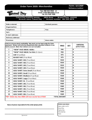 Fillable Online 2020 Form DCOMP Merchandise Order Form Fax Email Print ...