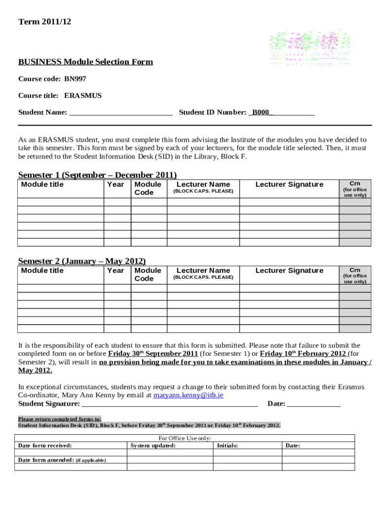 BUSINESS Module Selection Doc Template | pdfFiller