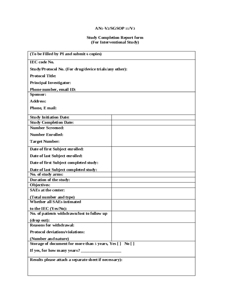 Study Completion Report Doc Template | pdfFiller