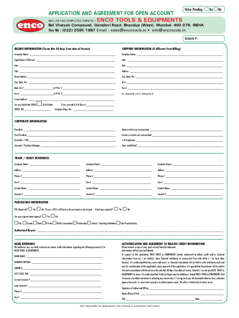 Fillable Online MAIL OR FAX COMPLETED FORM TO : ENCO TOOLS & EQUIPMENTS ...
