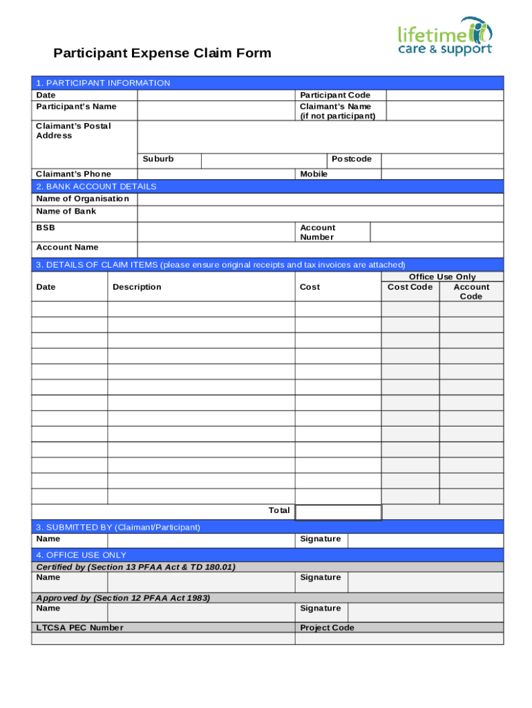 Participant Expense Claim Doc Template | pdfFiller