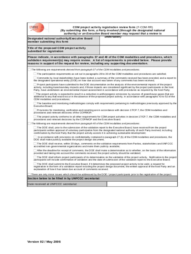 CDM project activity registration (F-CDM-RR). (Version 02 ...
