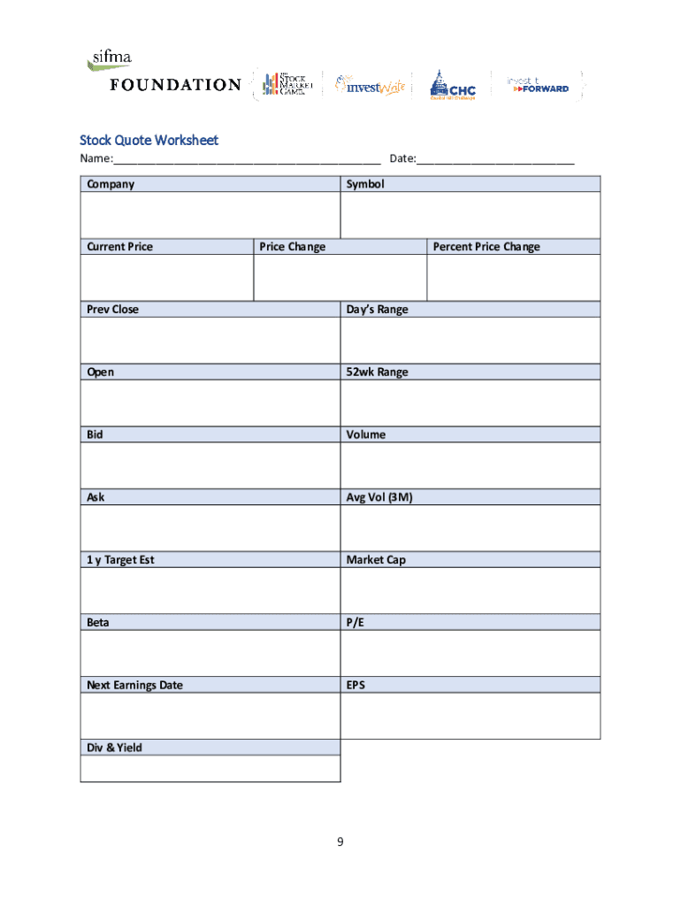 Fillable Online The Stock Market Game Student Activity Packet Fax Email ...