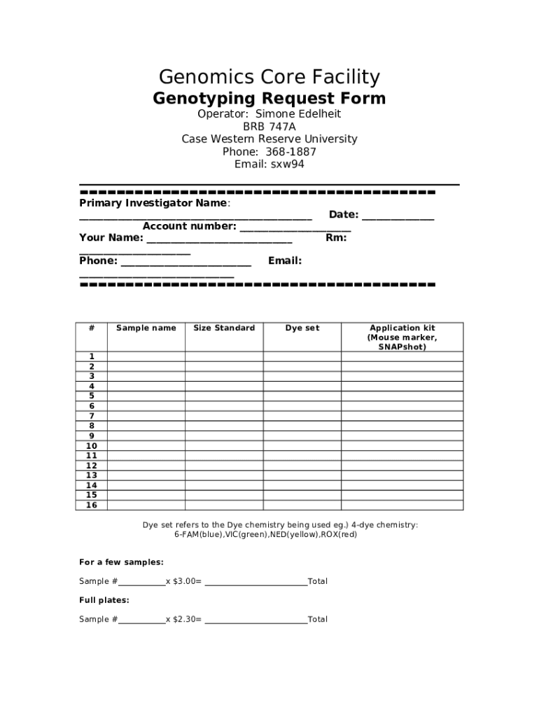 Genotyping Request Doc Template | pdfFiller