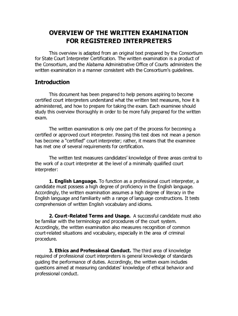 Fillable Online eforms alacourt OVERVIEW OF THE WRITTEN EXAMINATION FOR ...
