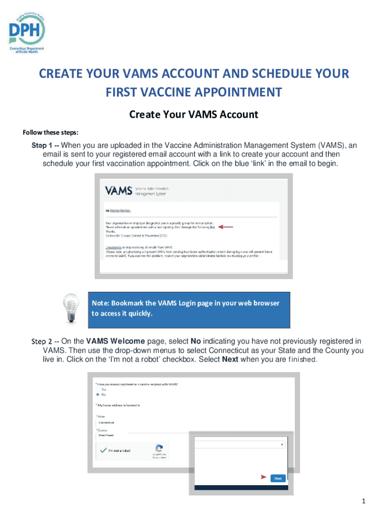 Fillable Online CREATE YOUR VAMS ACCOUNT AND SCHEDULE YOUR Fax Email ...