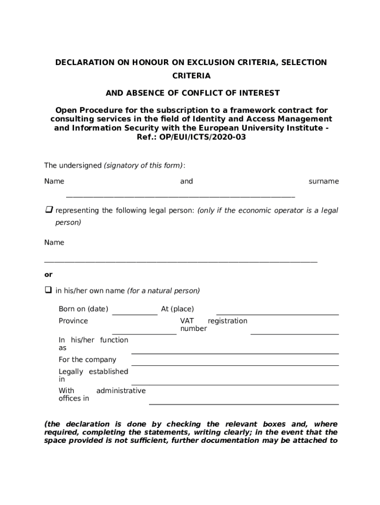 Annex 2 Declaration of honour on exclusion criteria and ... Doc ...