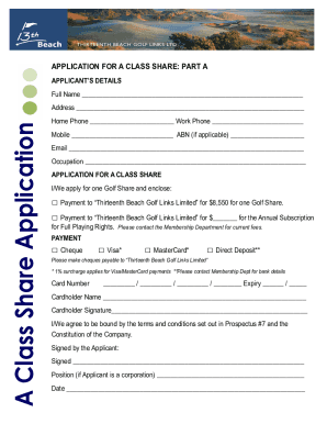 Fillable Online A Class Share Application Form Fax Email Print - pdfFiller