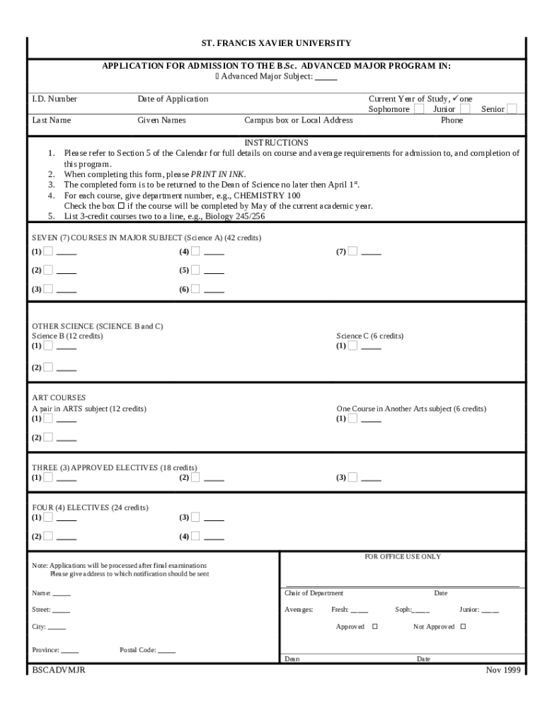 ADVANCED MAJOR PROGRAM IN: - people stfx Doc Template | pdfFiller