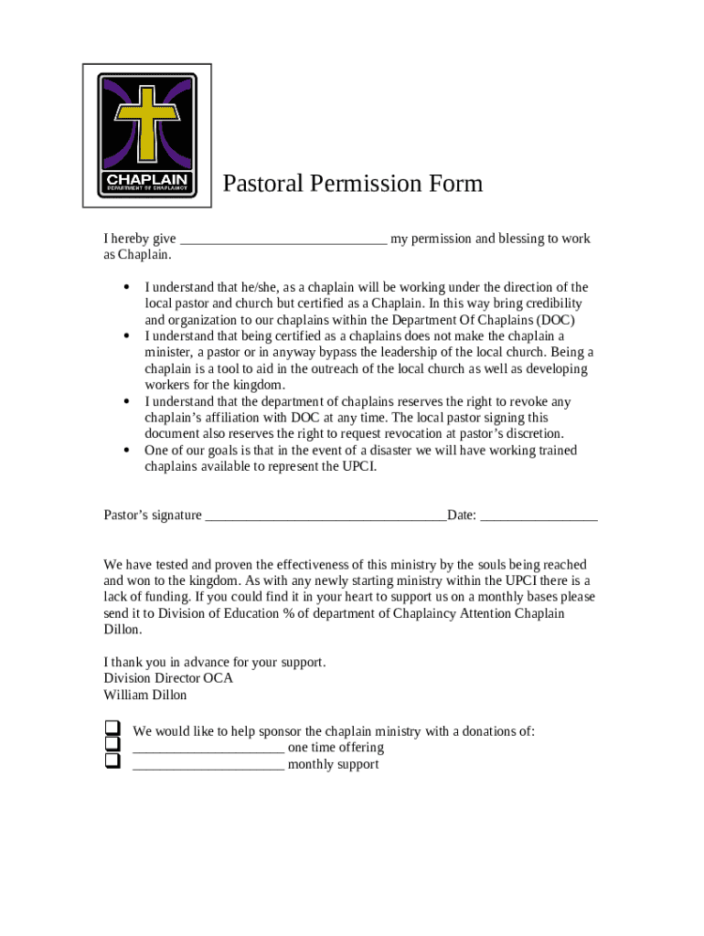 Pastoral Permission - n b5z Doc Template | pdfFiller
