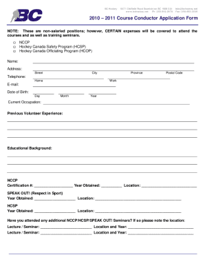 Fillable Online 2010 2011 Course Conductor Application Form Fax Email ...