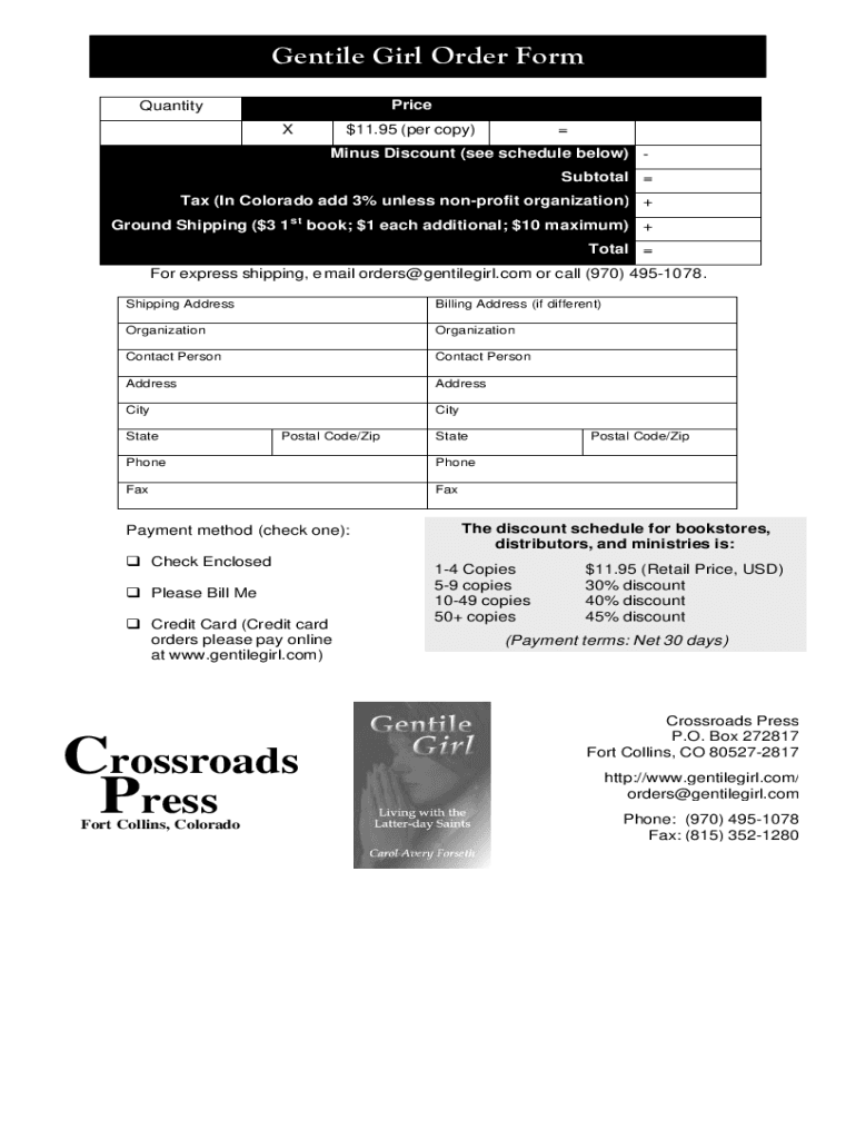 Fillable Online Gentile Girl Order Form 012302 website2.doc Fax Email ...