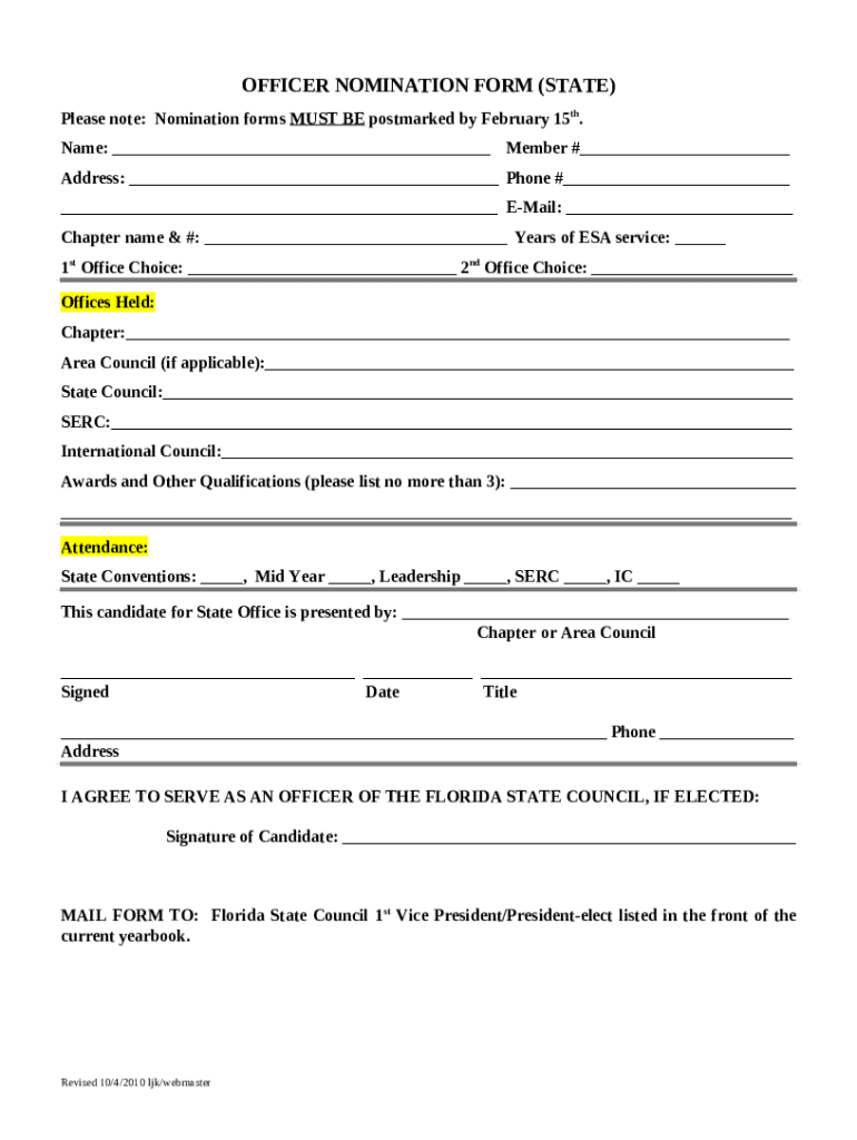 OFFICER NOMINATION (STATE) Doc Template | pdfFiller