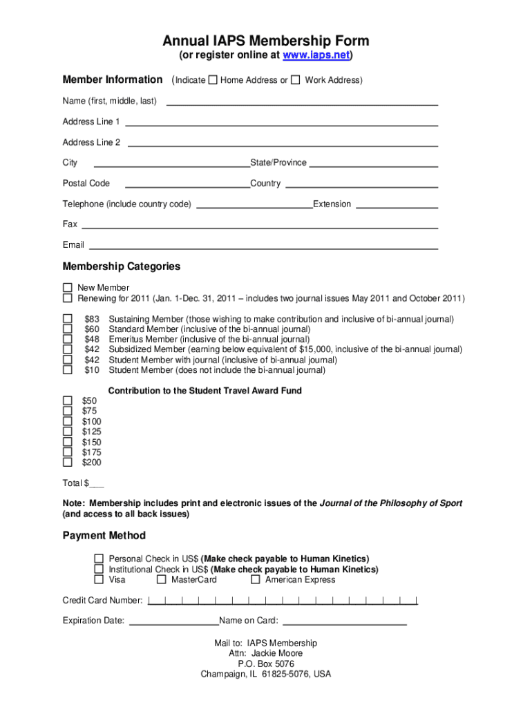 Fillable Online Annual IAPS Membership Form Fax Email Print - pdfFiller