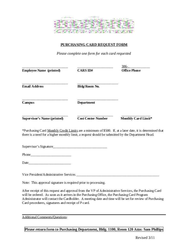 P Card Request Doc Template | pdfFiller