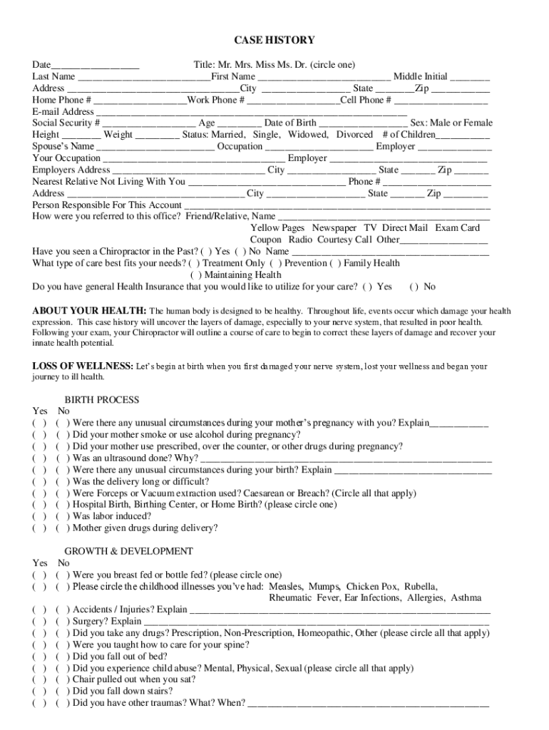 Fillable Online DOC Chiropractic New Patient Intake Form - Health ...