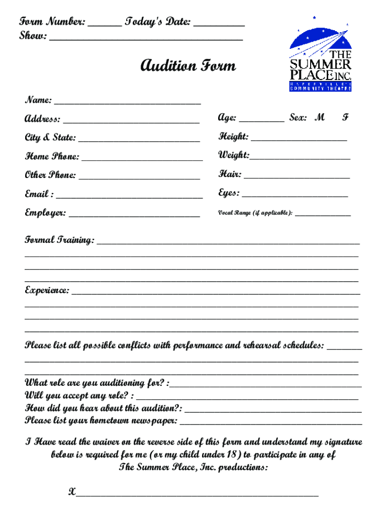 Fillable Online Theatre Audition Form Pdf - Fill Out and Sign Printable ...