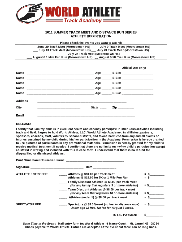 2011 SUMMER TRACK MEET AND DISTANCE RUN SERIES Doc Template | pdfFiller