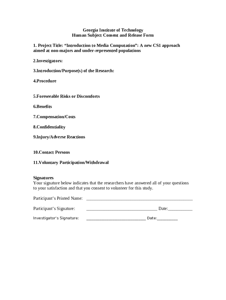 Human Subject Consent and Release - coweb cc gatech Doc Template ...