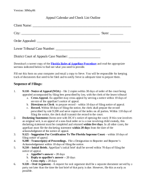 Appeal Calendar and Check List Doc Template | pdfFiller