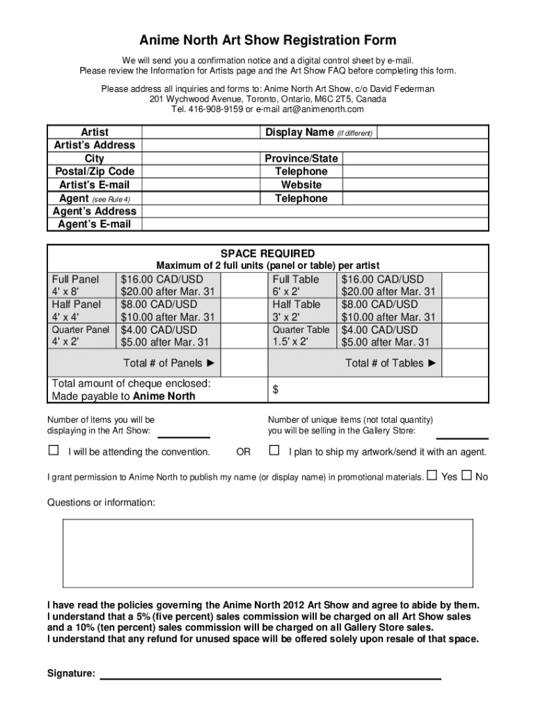 Fillable Online Art Show 2012 Registration Form Fax Email Print - pdfFiller