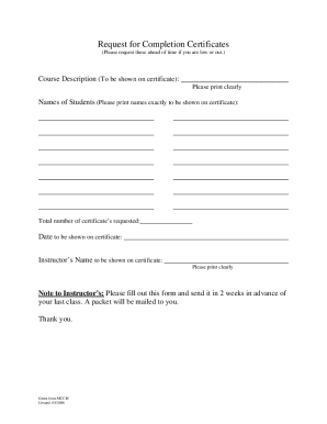 Fillable Online Request for Completion Certificates Form.doc Fax Email ...