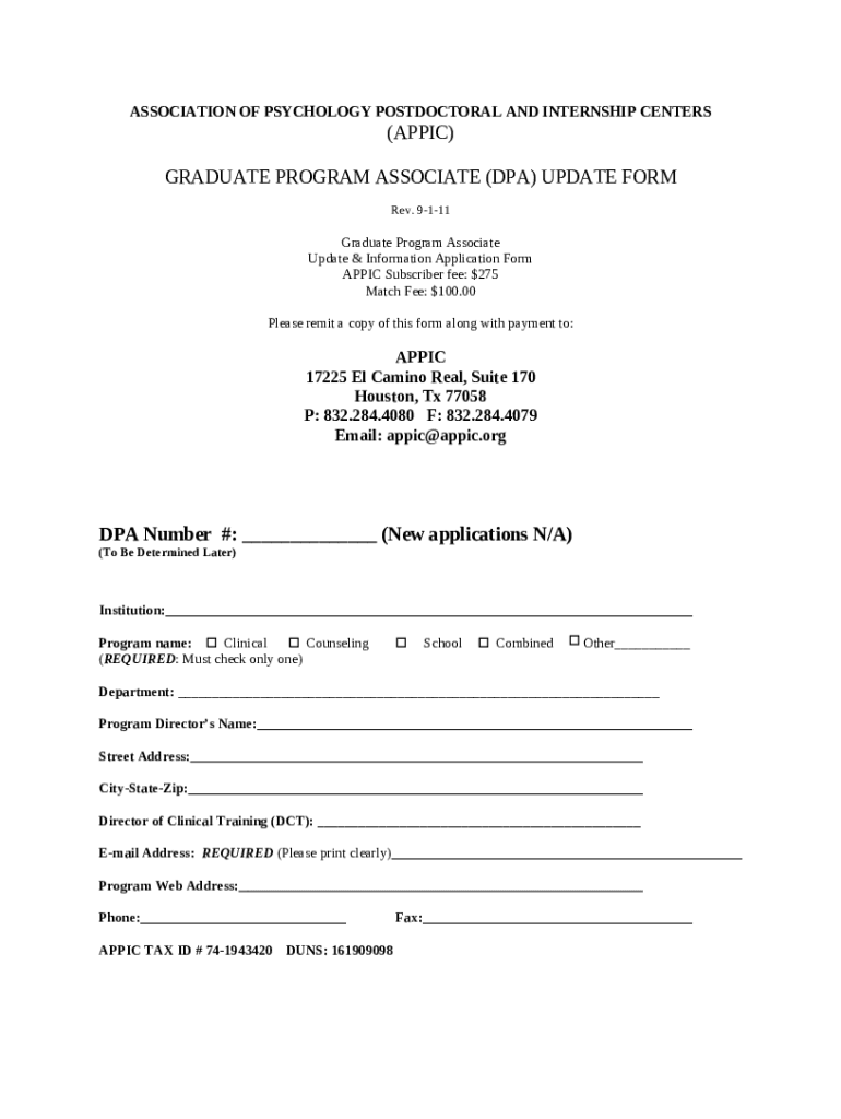 GRADUATE PROGRAM ASSOCIATE (DPA) UPDATE Doc Template | pdfFiller