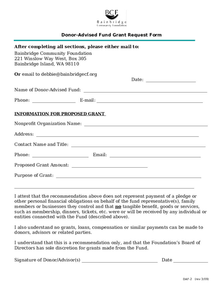 Donor-Advised Fund Grant Request Doc Template | pdfFiller
