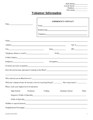Fillable Online Volunteer Application Template - 20+ Forms (Doc & PDF Format)Blank Volunteer ...