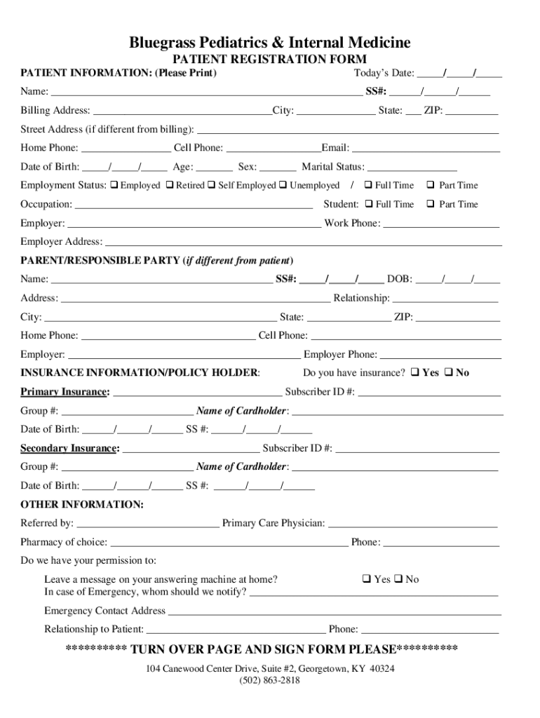 Fillable Online Bluegrass Pediatrics & Internal Medicine Fax Email Print - pdfFiller