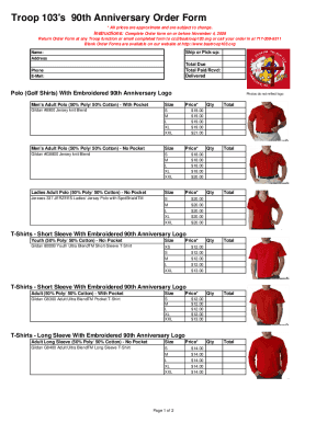 Fillable Online Troop 103's 90th Anniversary Order Form Fax Email Print ...