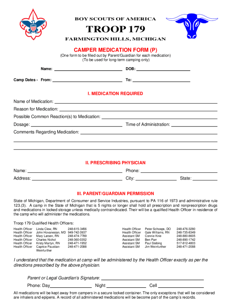 Fillable Online Camper Medication Form.doc Fax Email Print - pdfFiller