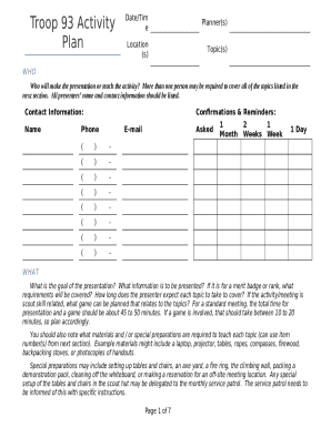 Troop 93 Activity Planning . Activity Planning Doc Template | pdfFiller