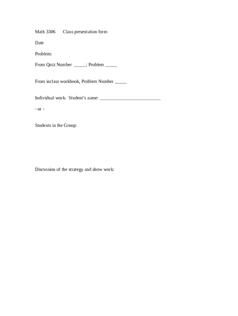 Class presentation Doc Template | pdfFiller